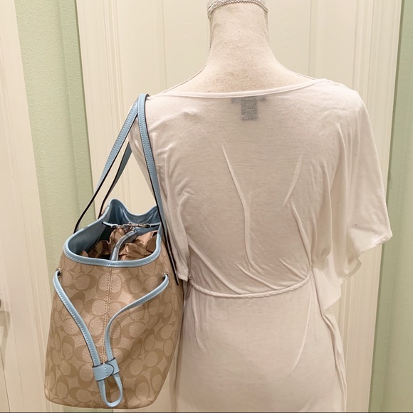 Coach | Bags | Coach Drawstring Pvc Tote Powder Blue Shoulder Bag ...